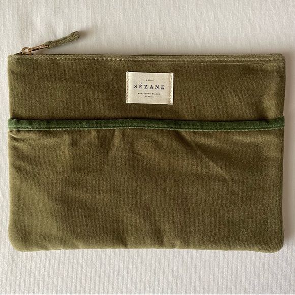 Sezane | Bags | Sezane Pouch Khaki Velvet Clutch Cute Cosmetics Makeup ...